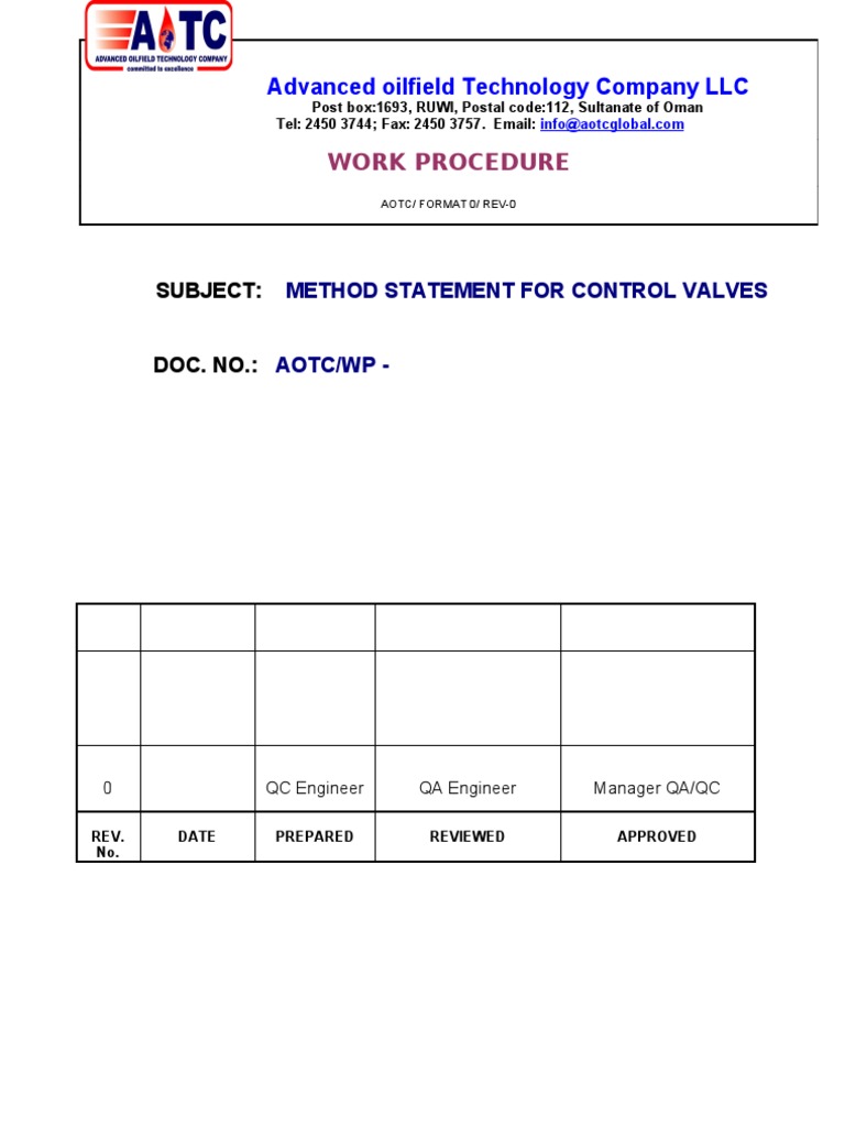 Method Statement - Final | PDF | Valve | Actuator