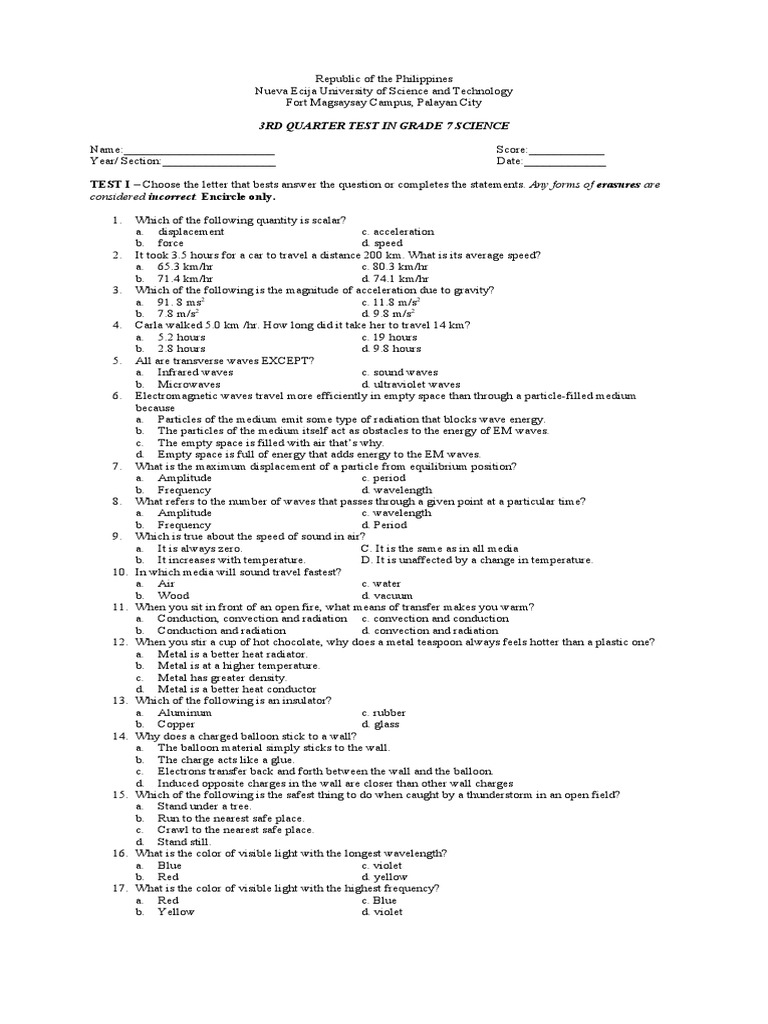 Grade 7 Science 3rd Quarter | PDF | Waves | Electromagnetic Radiation