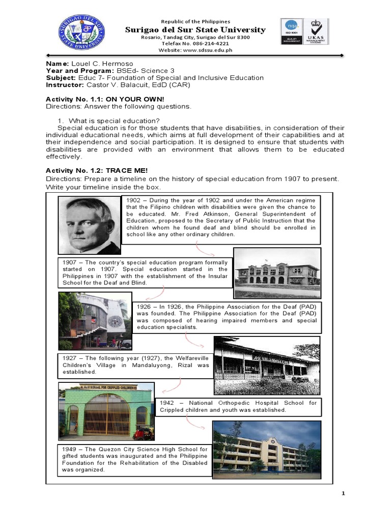 A Historical Timeline and Analysis of the Development of Special Education in the Philippines ...
