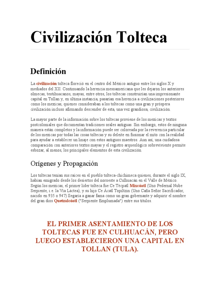 Civilización Tolteca: Orígenes y Legado | PDF | Mesoamérica | America ...