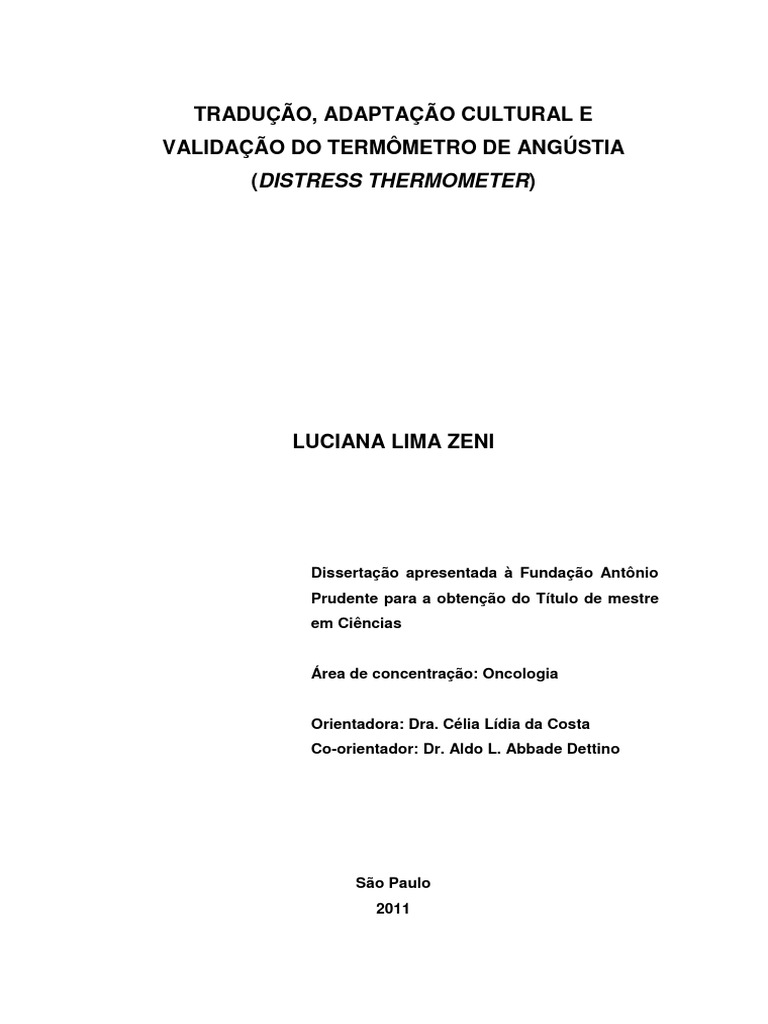 Termometro Distress | PDF | Câncer | Depressão