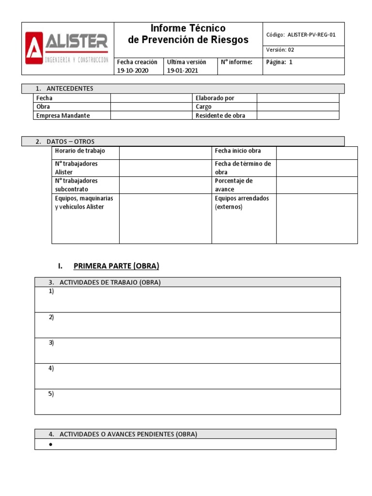 Informe Tecnico Obra y Prevencion de Riesgos | PDF