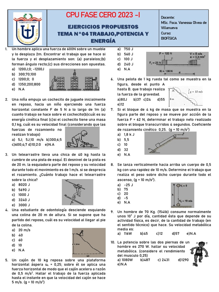 Ejercicios Propuestos N°04 Trabajo, Potencia y Energía | PDF | Fricción | Fuerza