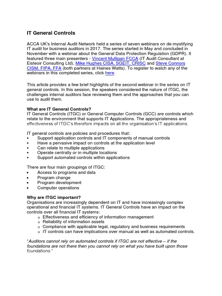 IT General Controls | PDF | Audit | Software Testing