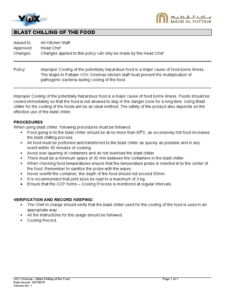Proper Cooling Procedures: A Guide to Blast Chilling Food Safely at VOX ...
