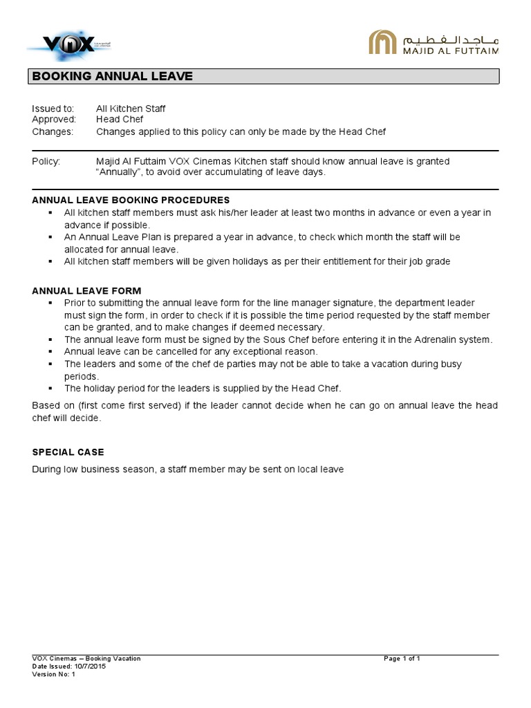 ANNUAL LEAVE BOOKING GUIDELINES | PDF