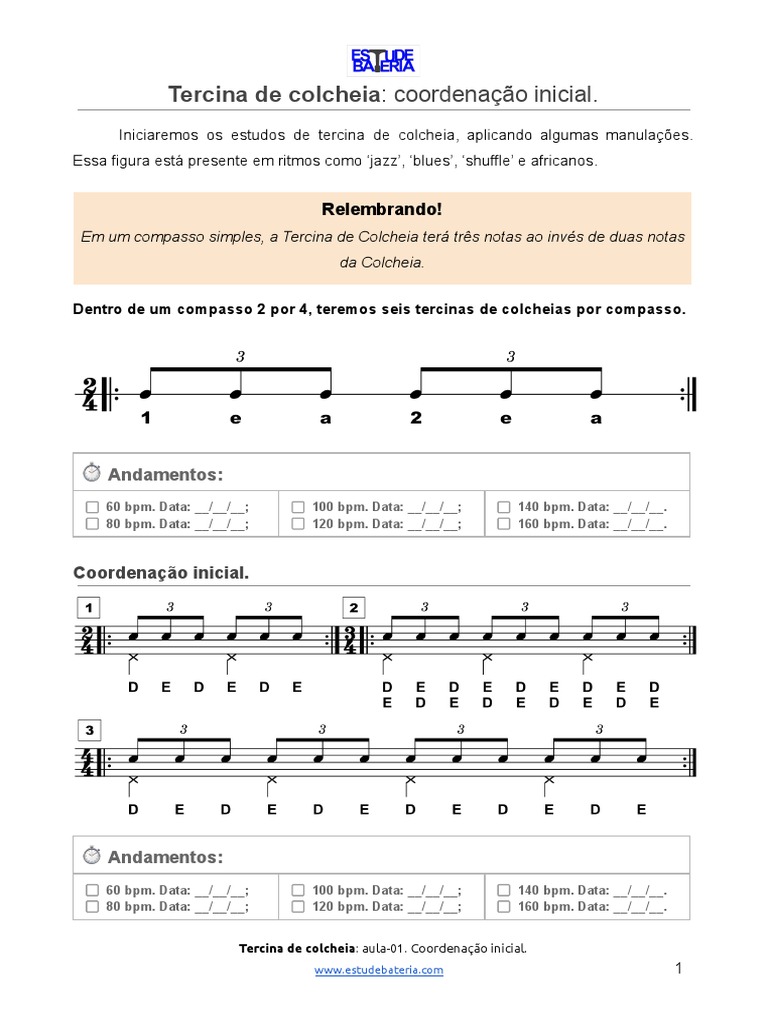 Tercina de Colcheia - Coordenação Inicial. | PDF
