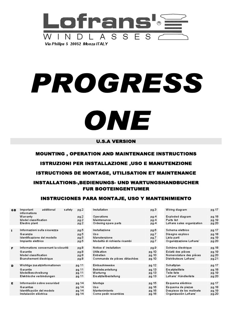 Lofrans Progress 1 Manual | PDF | Anchor | Clutch