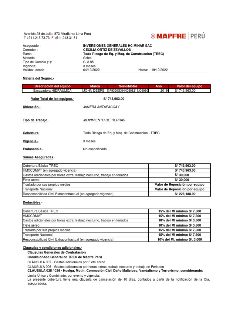 Cotización Poliza Trec | PDF | Póliza de seguros | Informática
