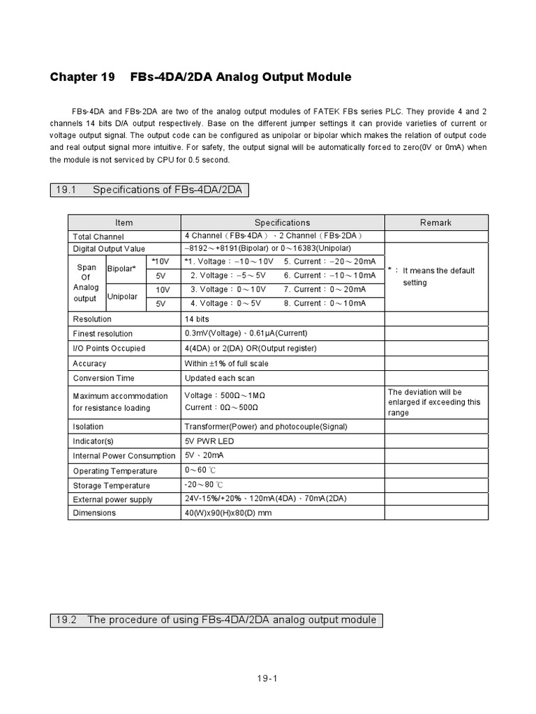 Chapter 19 - FBs-4DA - 2DA Analog Output Module | Download Free PDF | Power Supply ...