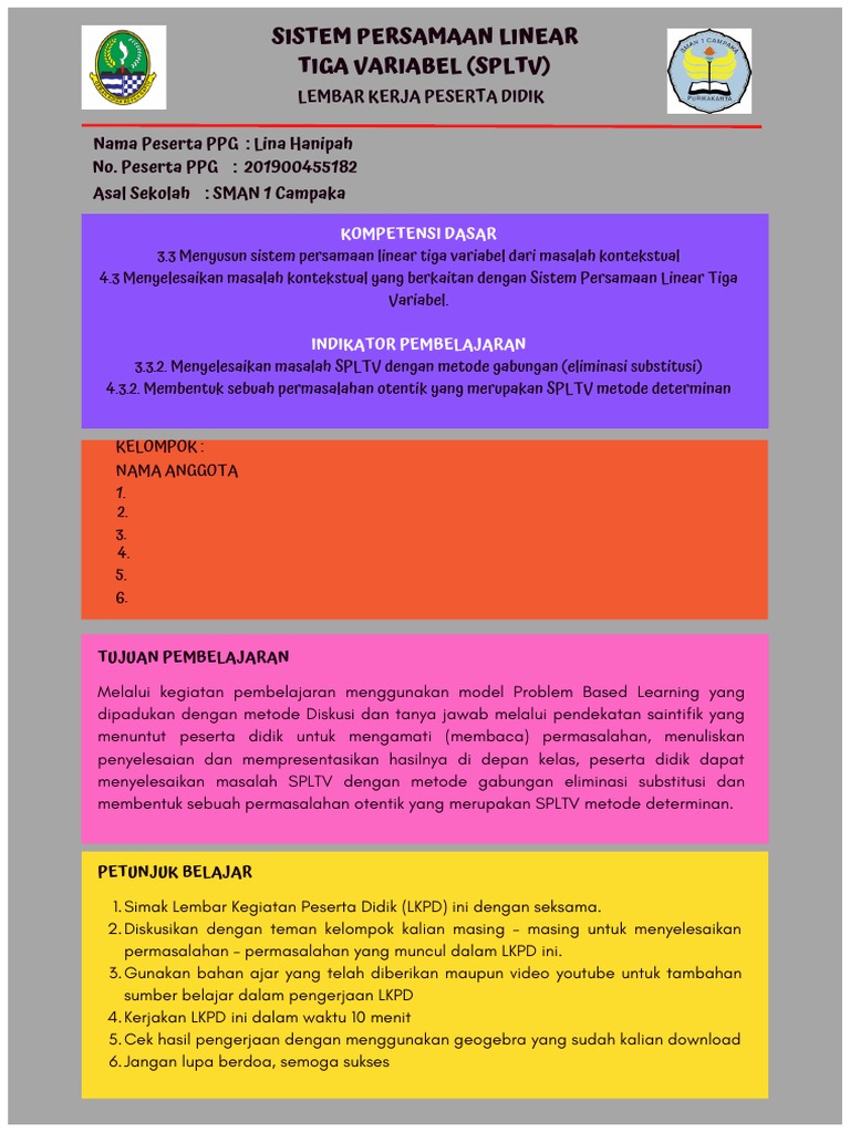 LKPD SPLTV 2 (Determinan) | PDF