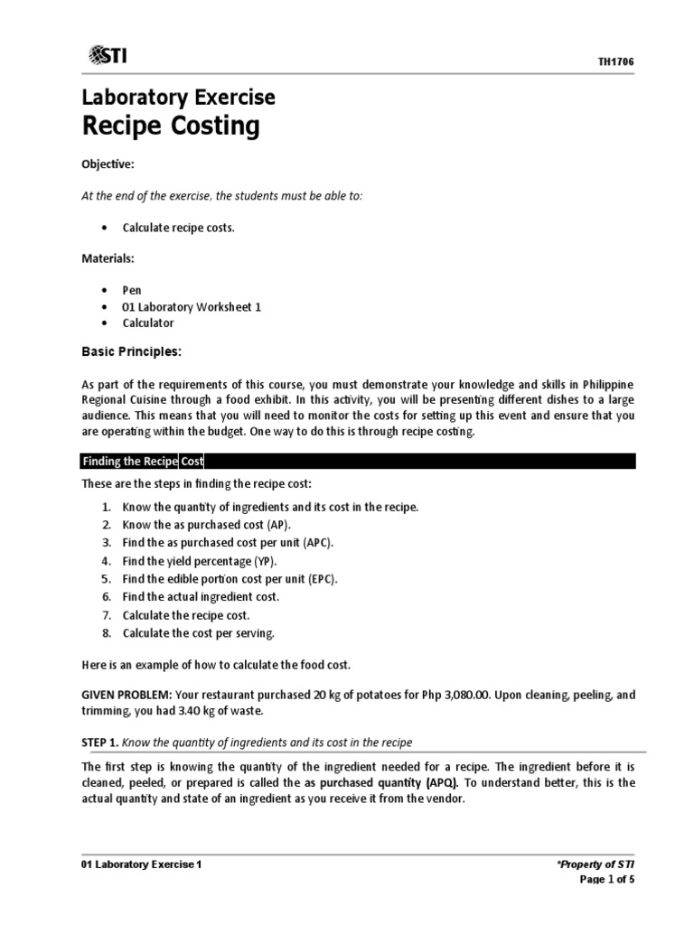 JAVIER 01 Laboratory Exercise 1 | PDF | Percentage | Foods