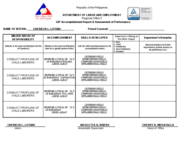 GIP Accomplishment Report | PDF | Employment | Labor