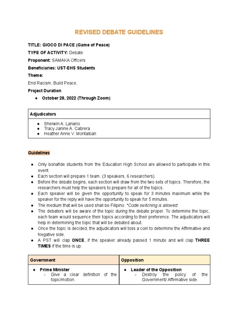 Revised Debate Guidelines AP Week 2022 1 | PDF | Public Sphere