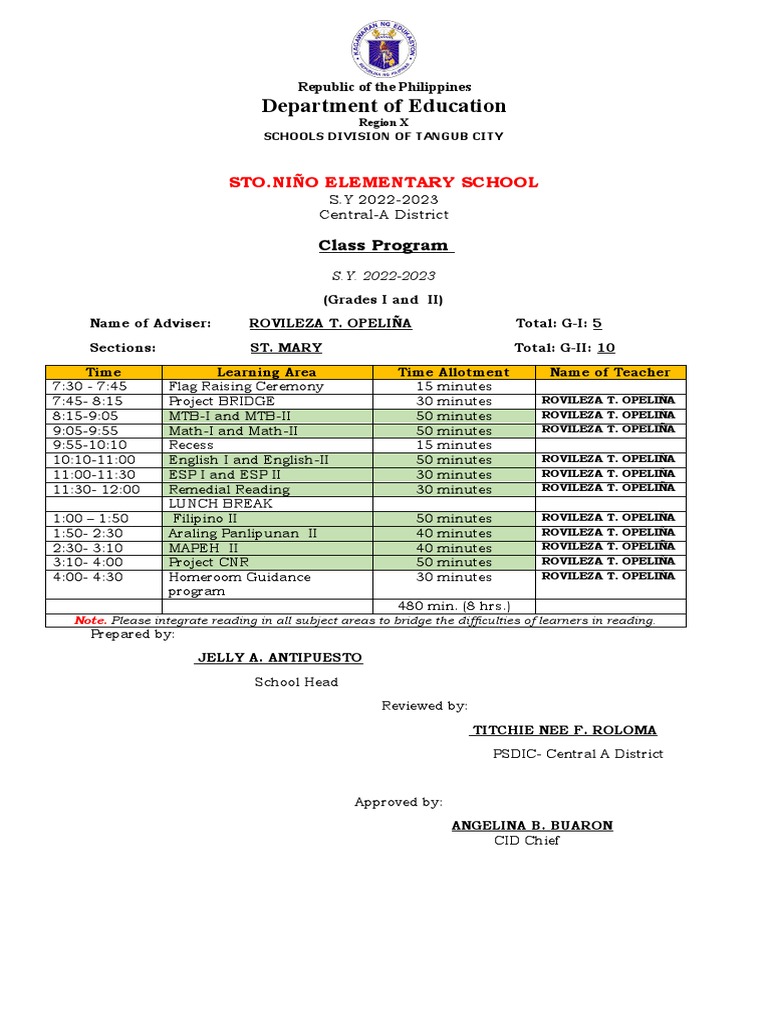 Combi and Regular Class Program | PDF | Educational Organizations ...