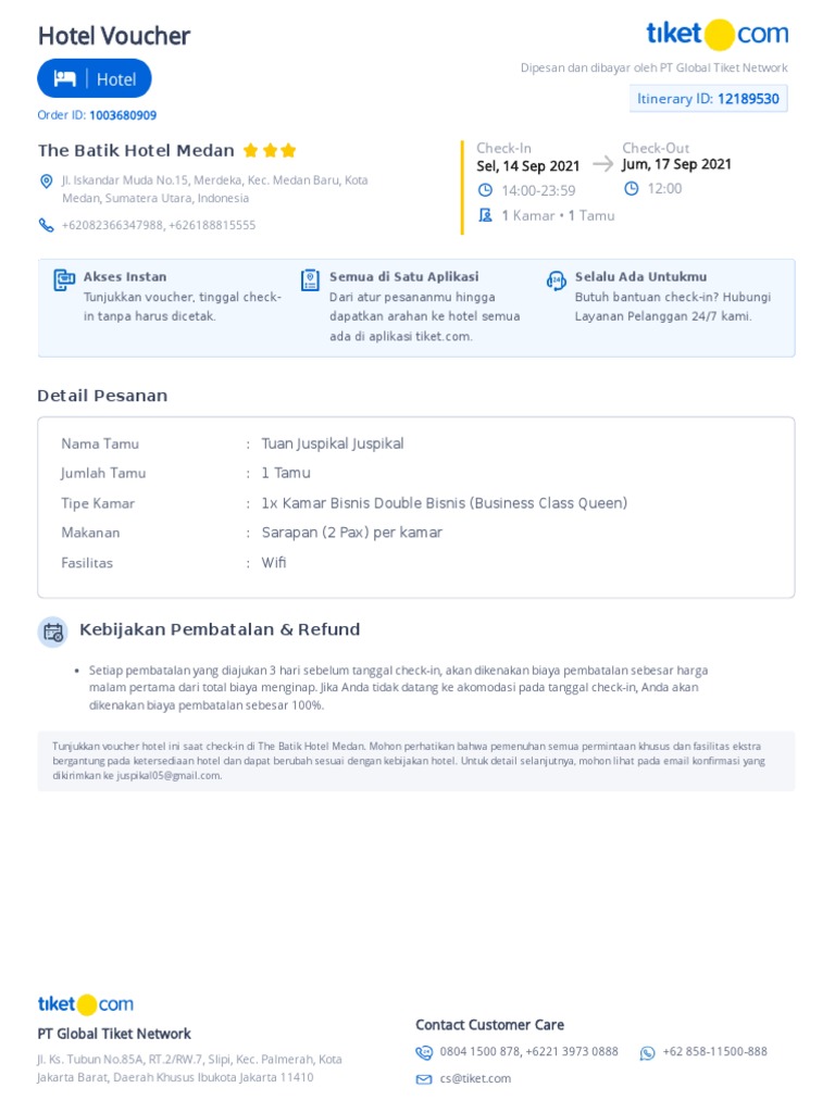 Hotel E-Voucher - Order ID 1003680909 | PDF
