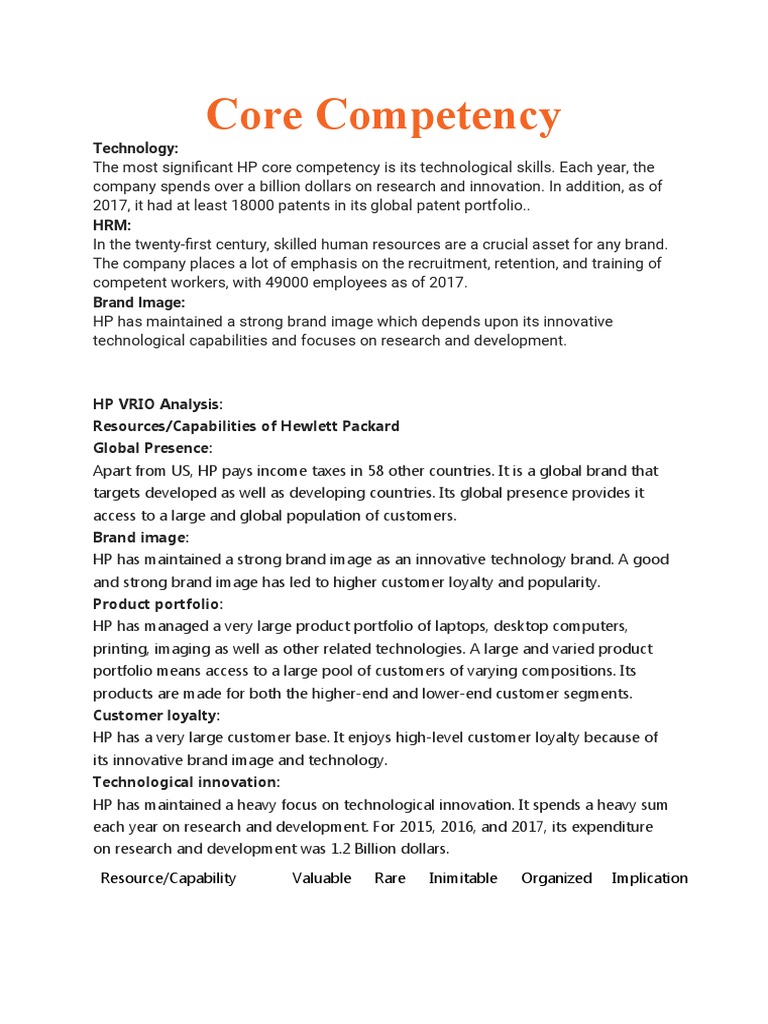 Core Competency | PDF | Hewlett Packard | Supply Chain
