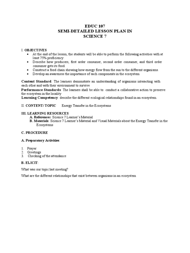 Educ 107 Lesson Plan | PDF | Learning | Ecosystem
