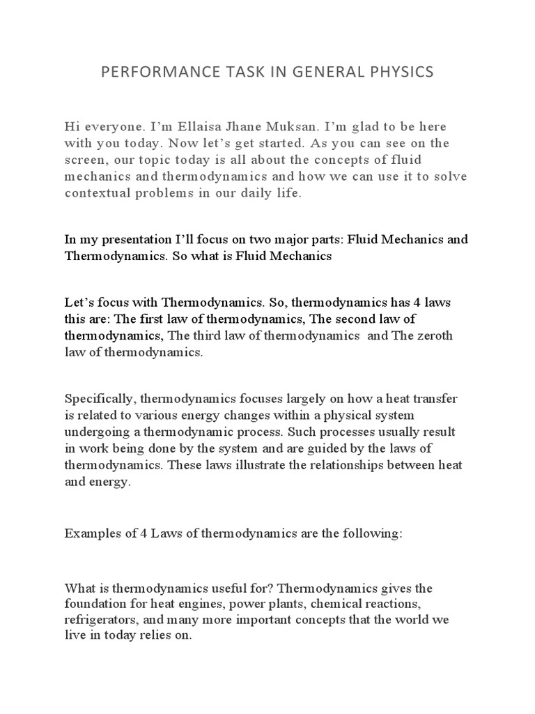 Performance Task in General Physics 1 | PDF | Thermodynamics | Heat Performance Task in General Physics 1 | PDF | Thermodynamics | Heat