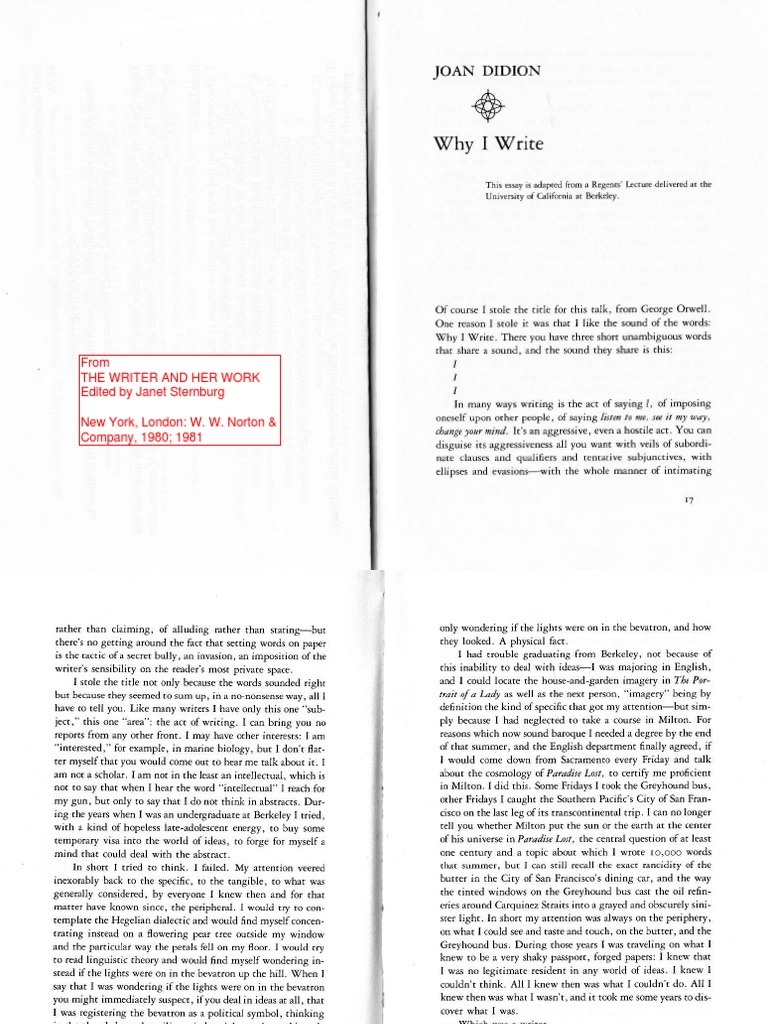 Why I Write - Joan Didion | PDF | Nature | Leisure