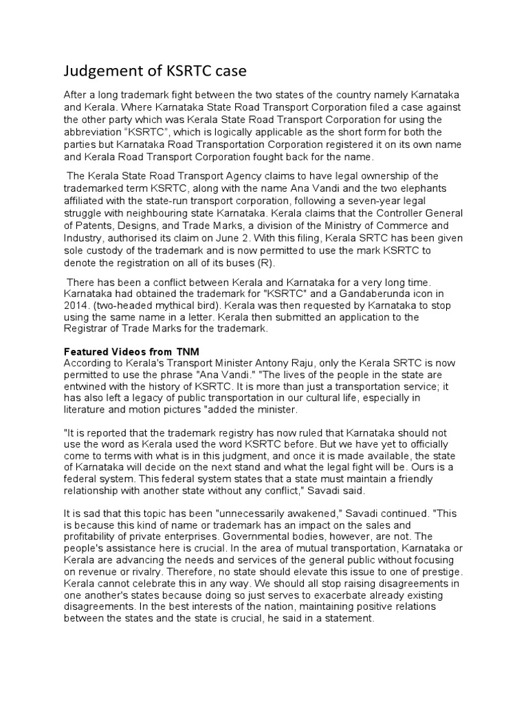 Judgement of KSRTC Case | PDF | Justice | Crime & Violence