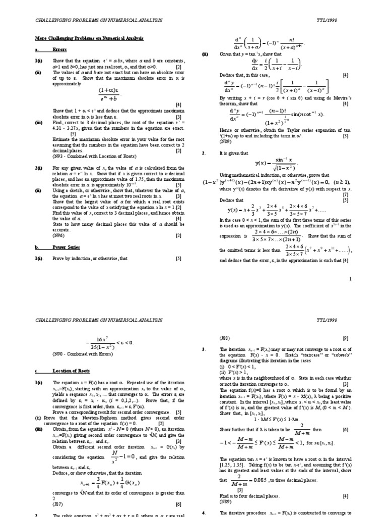 More Challenging Problems On Numerical Analysis | PDF | Numerical Analysis | Equations