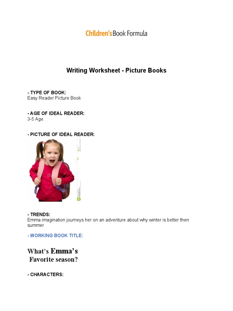 WritingWorksheet-PictureBooks Emma Book Complete Writing Almost ...