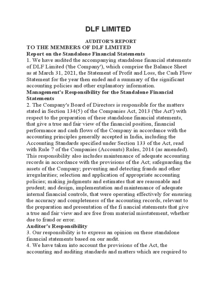 An Analysis of the Auditor's Report on the Standalone Financial ...