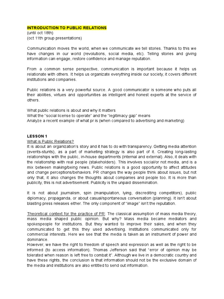 Introduction To Public Relations - Apunteak | PDF | Public Relations | Propaganda