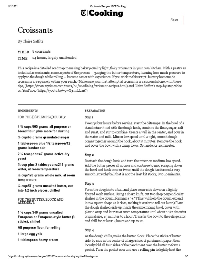 Claire Saffitz's NYT Croissant Recipe | PDF | Baking | Foods