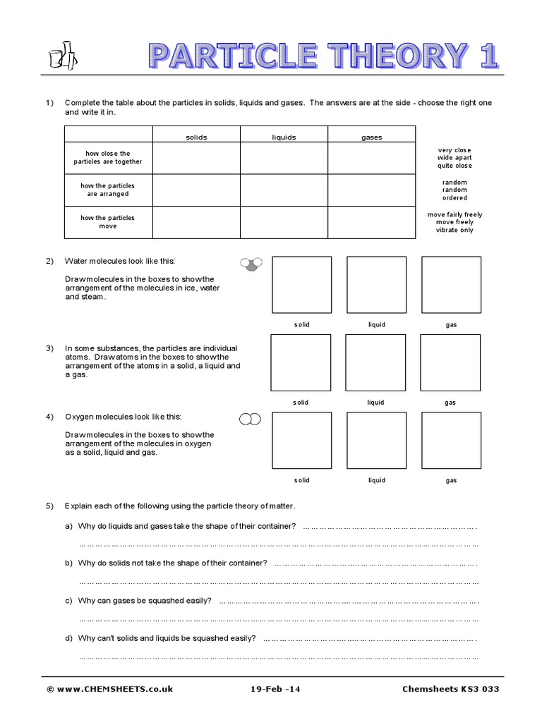 Chemsheets 033 (Particle Theory 1) | PDF | Gases | Liquids