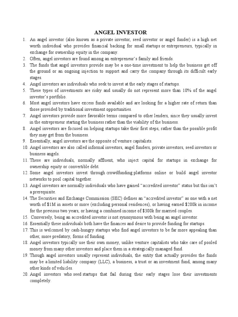 Angel Investor | PDF | Angel Investor | Investor