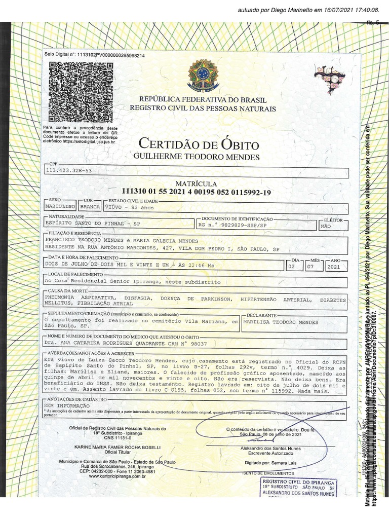 Atestado de Óbito | PDF