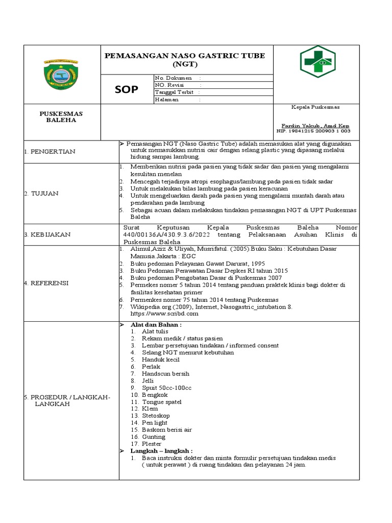 Sop Pemasangan NGT | PDF