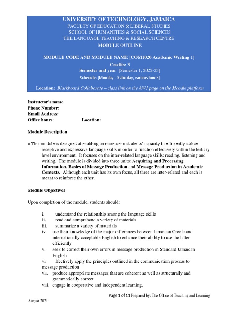 Academic Writing 1 Outline - Semester 1 2022 - 2023 | PDF | Essays | Reading Comprehension