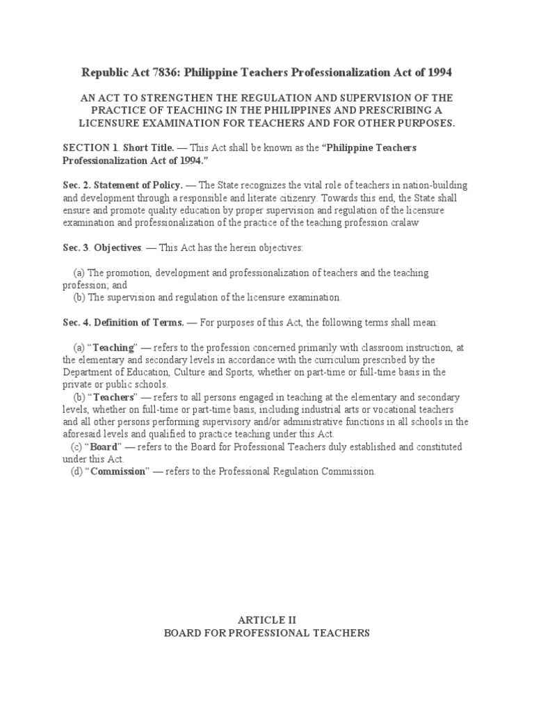 Regulating the Teaching Profession: An Analysis of the Philippine ...