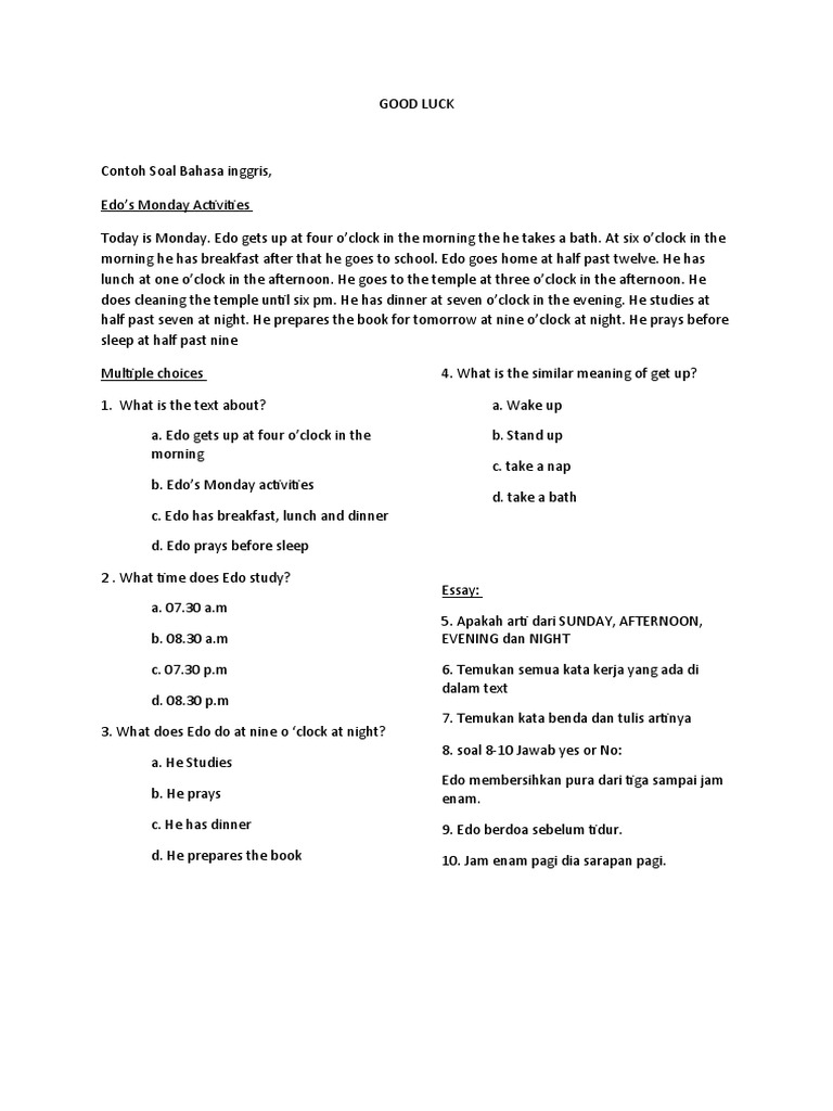 Contoh Soal Bahasa Inggris | PDF