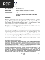 Pycnometer Method for Liquid Density | PDF | Density | Liquids