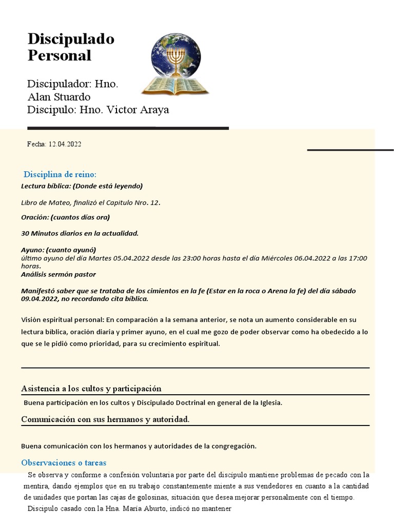 Discipulado Personal - Hno Victor 12.04.2022 | PDF Discipulado Personal - Hno Victor 12.04.2022 | PDF