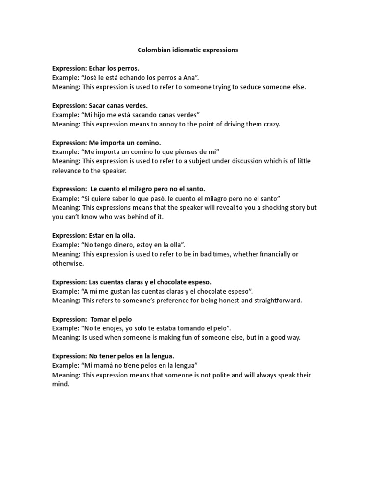 Colombian Idiomatic Expressions | PDF