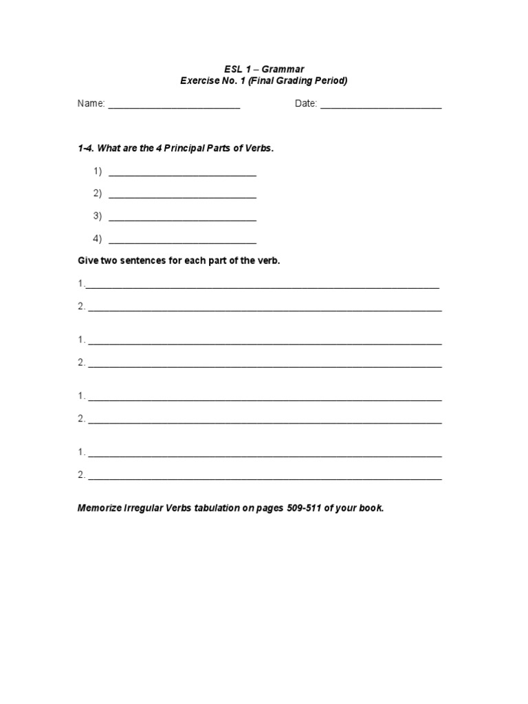ESL 1 - Grammar Exercise 1 | PDF