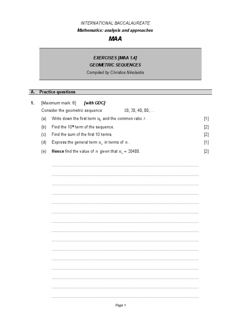 Geometric Sequences Practice Exercises | PDF | Sequence | Arithmetic