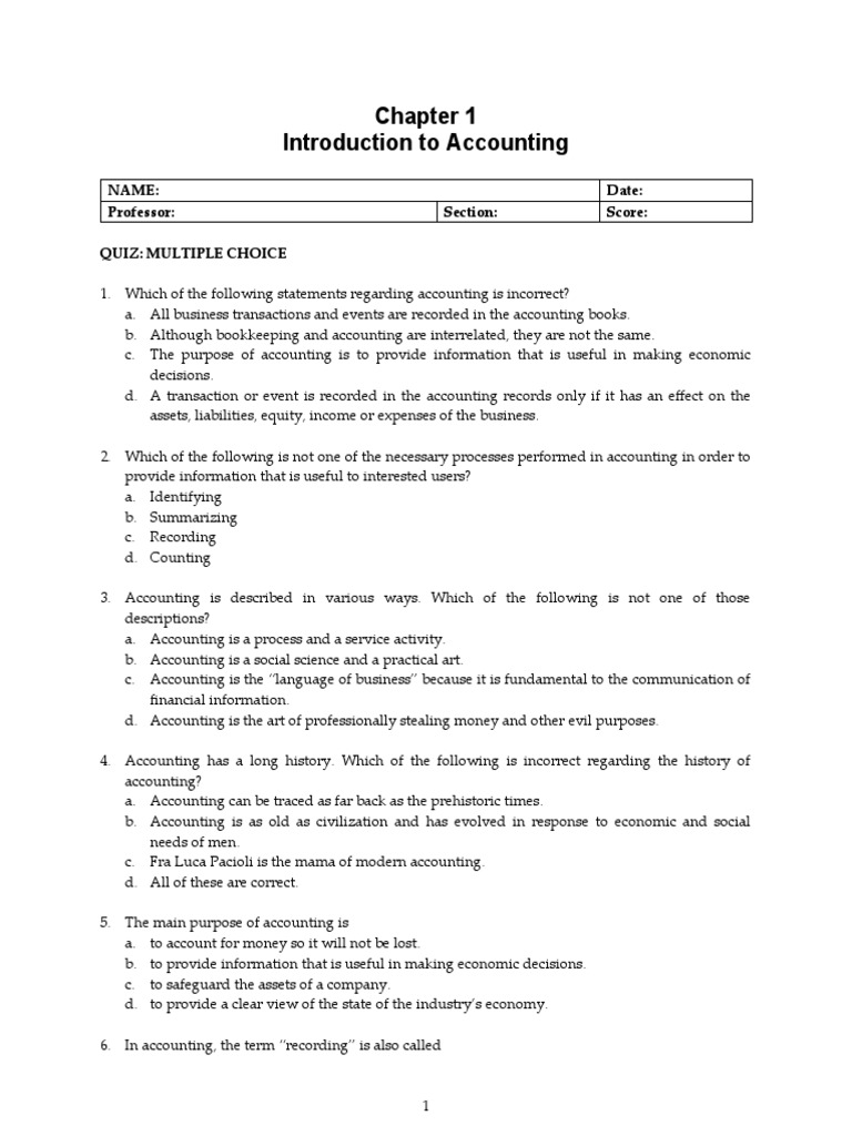 Quizzes - Chapter 1 - Introduction To Accounting | Download Free PDF ... Quizzes - Chapter 1 - Introduction To Accounting | Download Free PDF ...