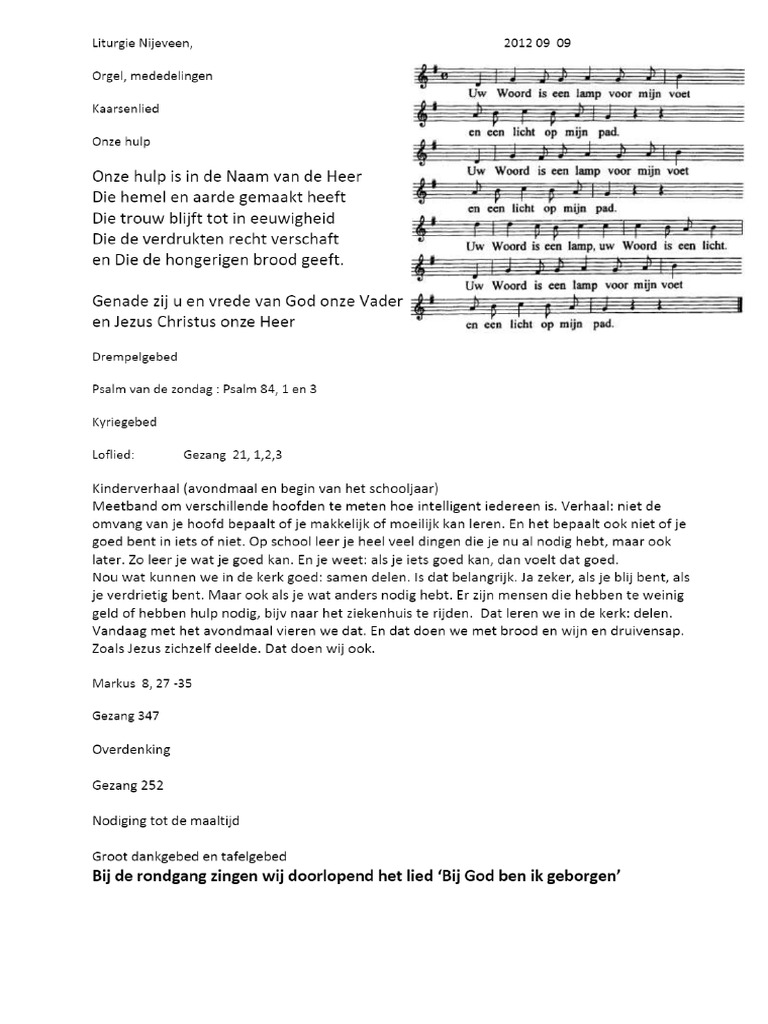 Uw Woord Is Een Lamp Voor Mijn Voet | PDF