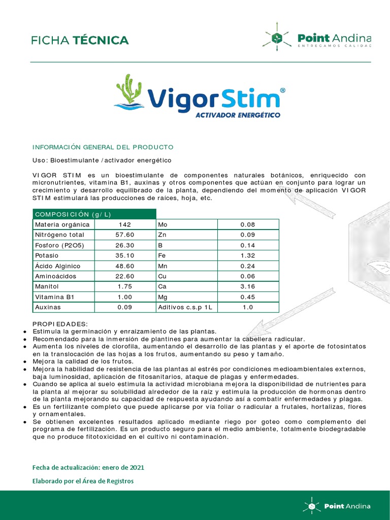 Vigor Stim-Ficha Tecnica | Descargar gratis PDF | Auxina | Fertilizante