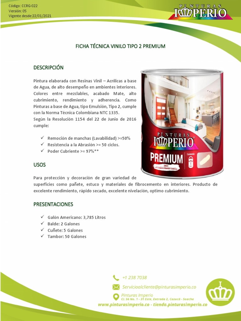 Ficha Técnica Vinilo Tipo 2 Premium | PDF | Pintar | Agua