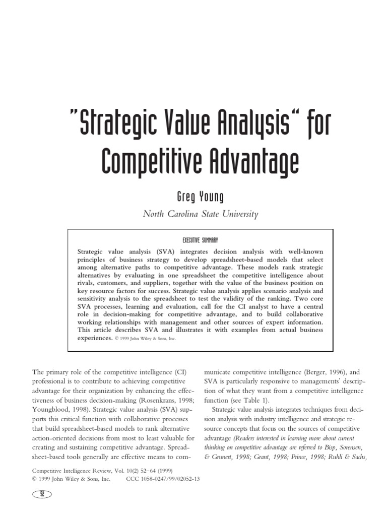 "Strategic Value Analysis" For Competitive Advantage: Greg Young | PDF