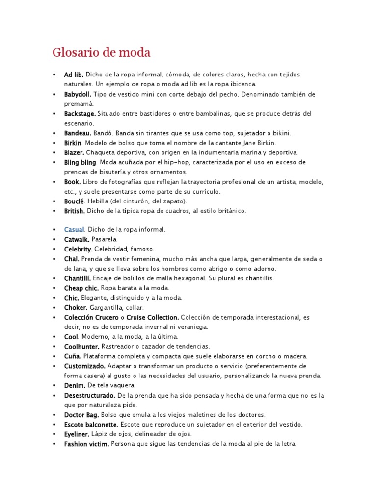 Glosario de Moda 2 | PDF | Ropa | Moda