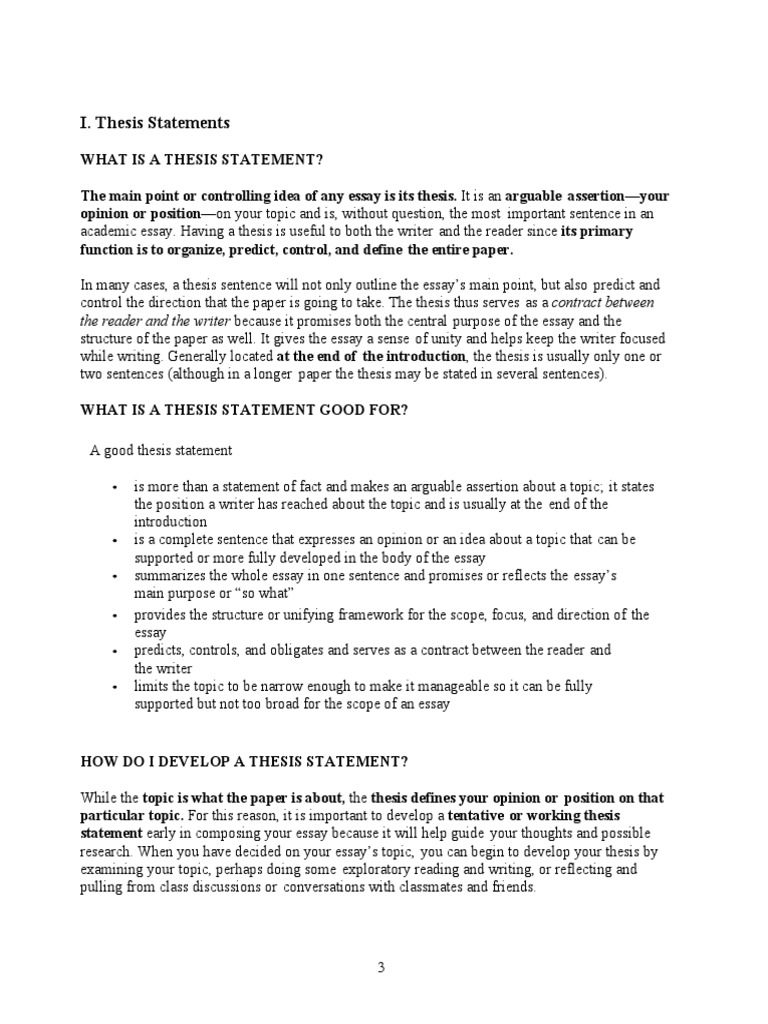 Thesis Statement | PDF | Essays | Thesis