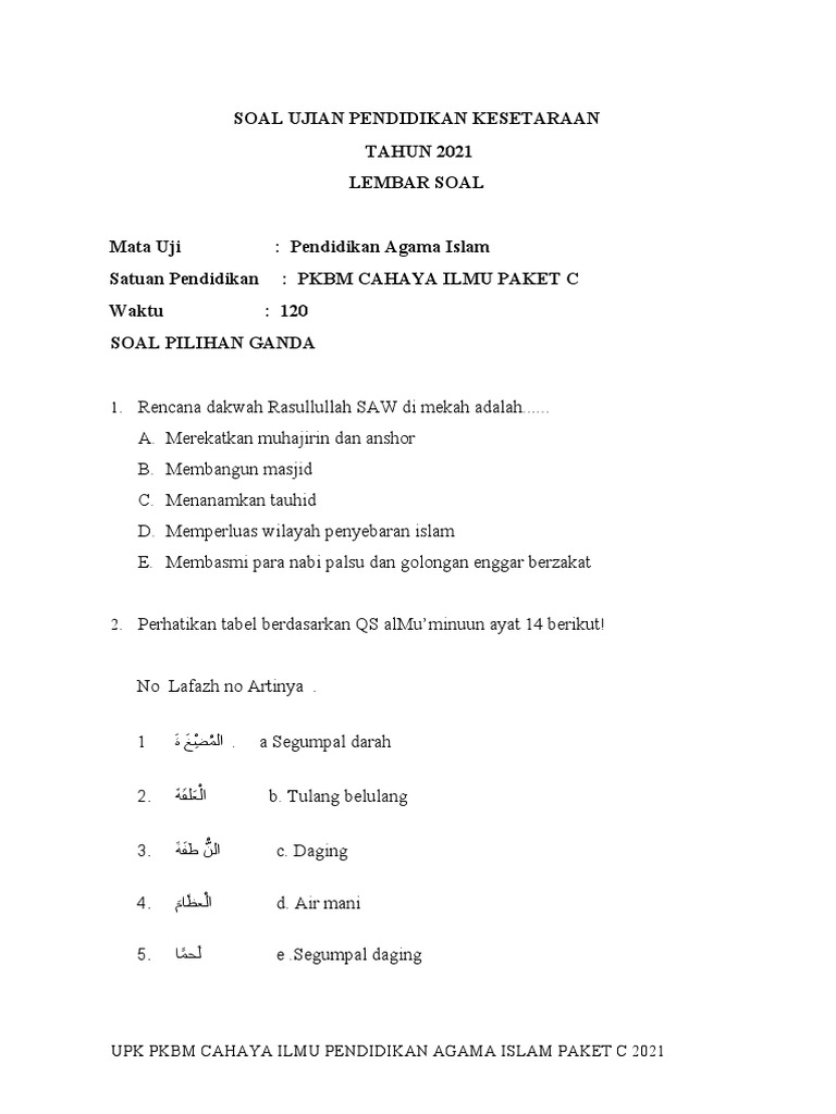 SOAL AGAMA ISLAM Paket C | PDF